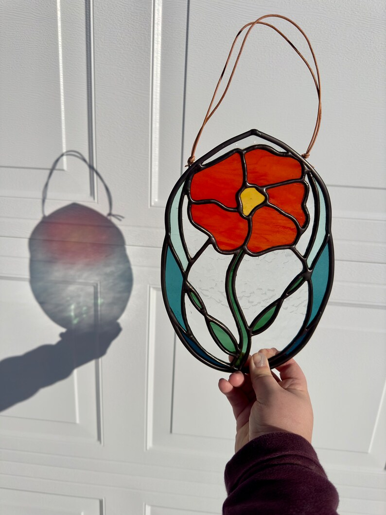 Poppy Flower Stained Glass Window Panel - Etsy