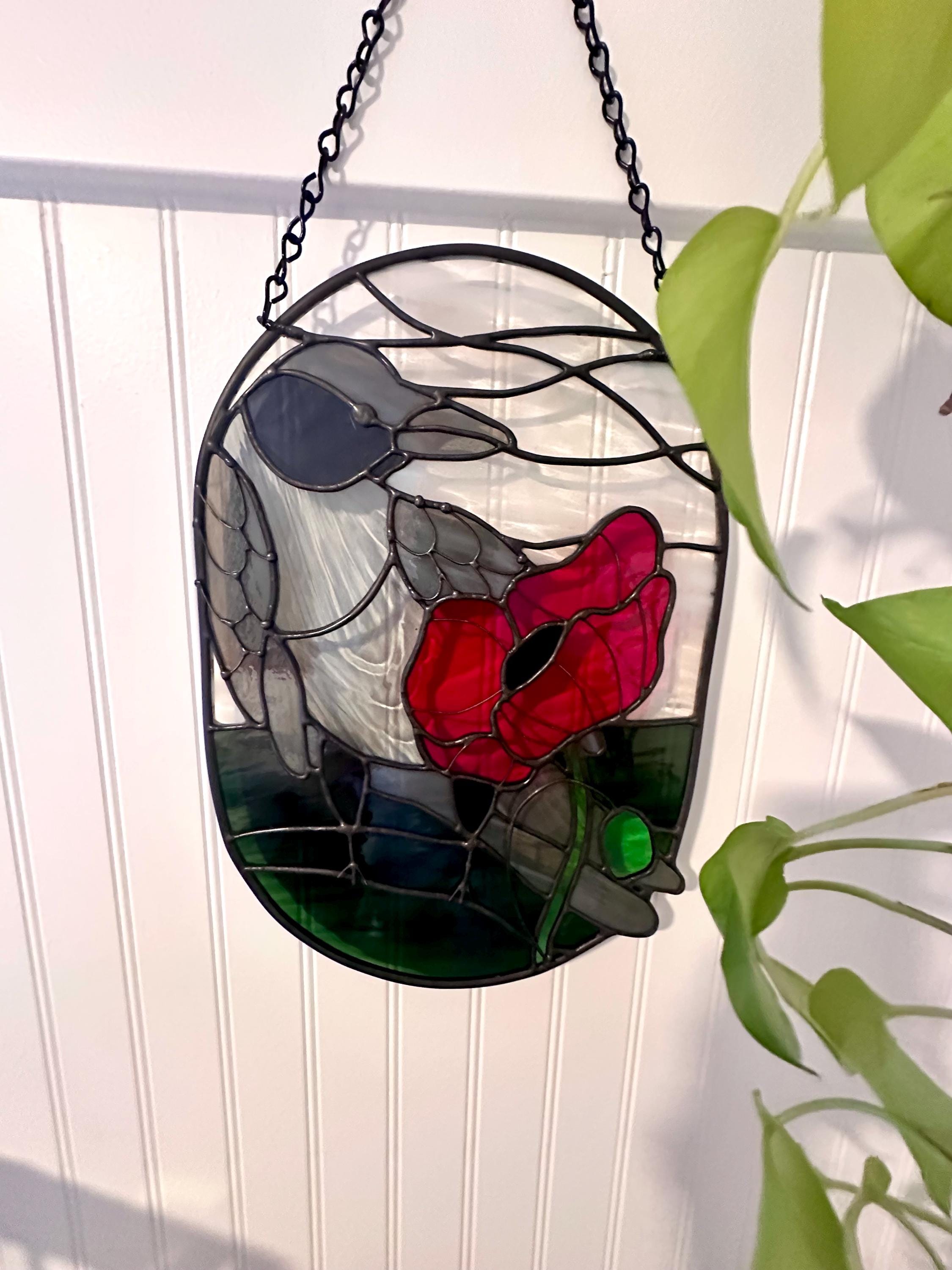 Raven and Poppy Stained Glass Window Panel - Etsy
