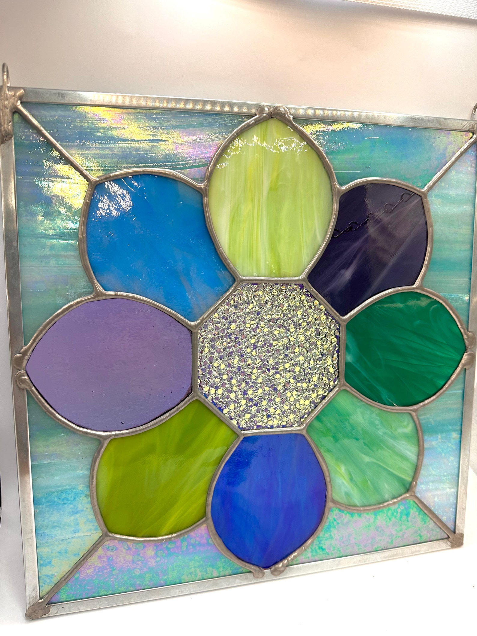 Square Stained Glass Flower Panel Window Hanging | Home Decor | Floral ...