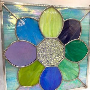 Square Stained Glass Flower Panel Window Hanging | Home Decor | Floral ...