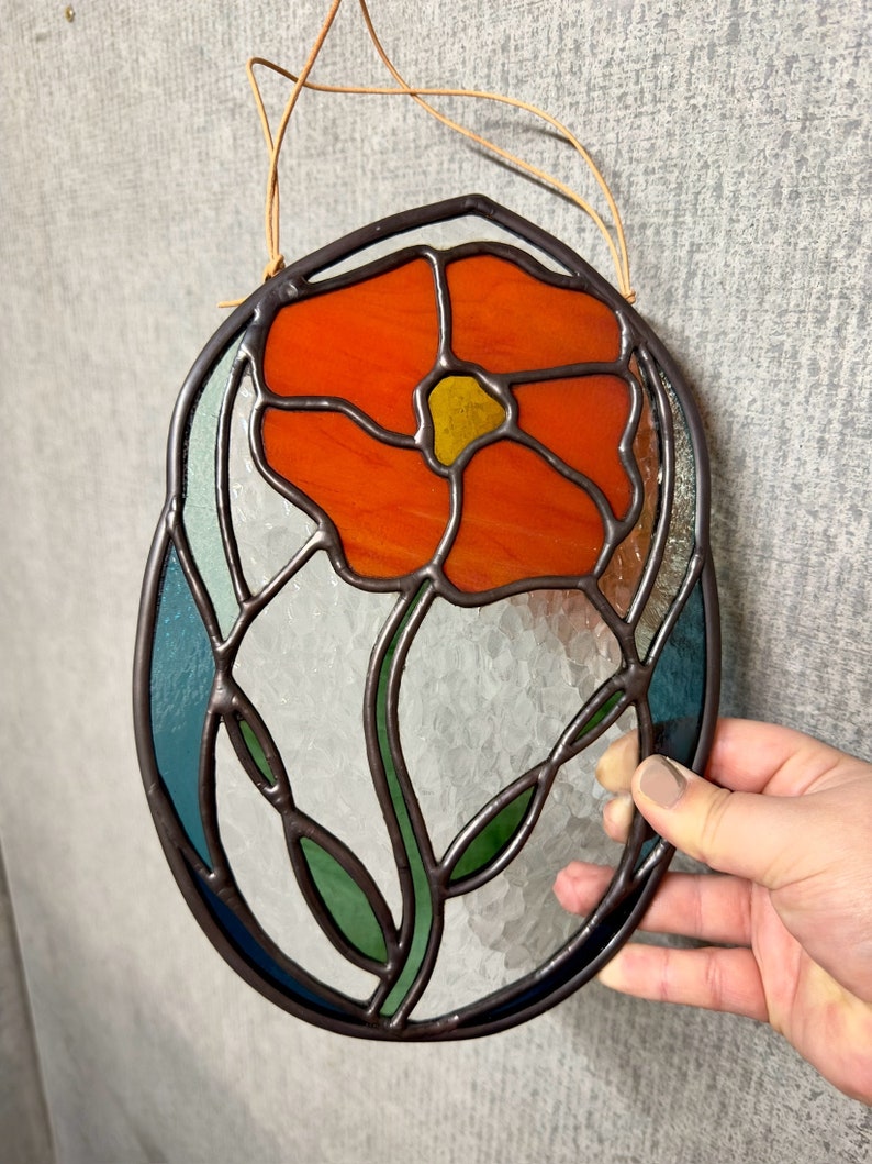 Poppy Flower Stained Glass Window Panel - Etsy