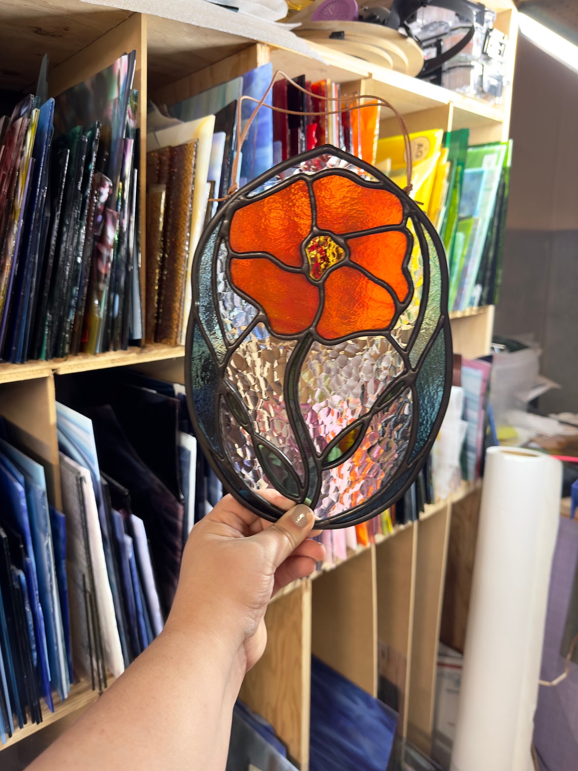 Poppy Flower Stained Glass Window Panel - Etsy