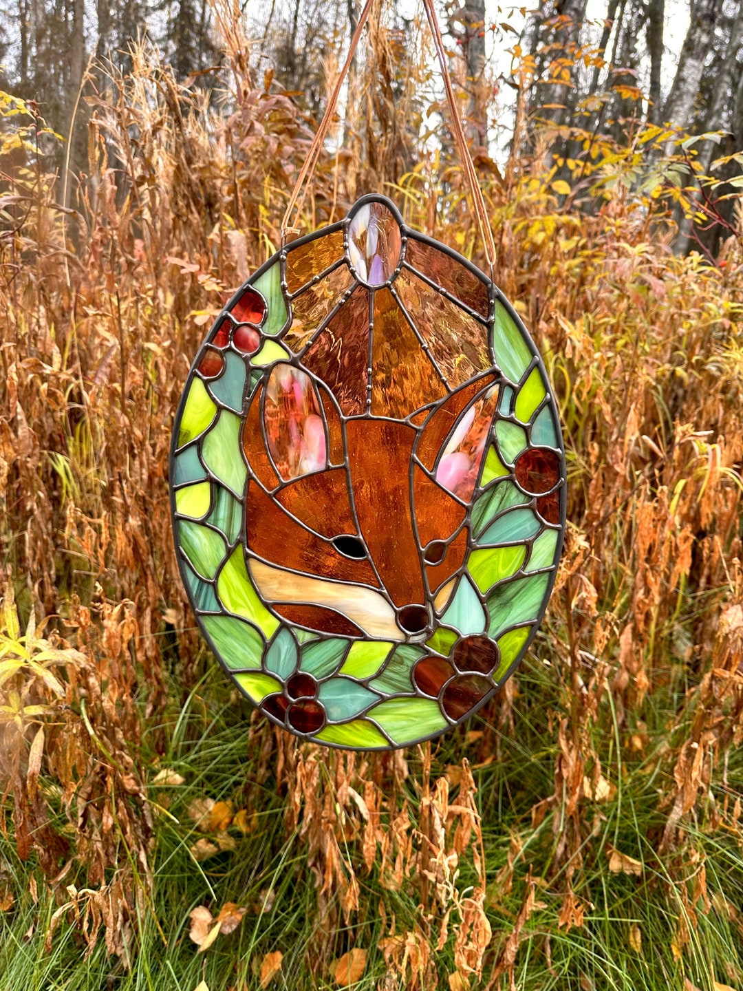 Framed Fox Stained Glass Window Panel - Etsy