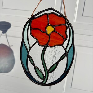 Poppy Flower Stained Glass Window Panel - Etsy