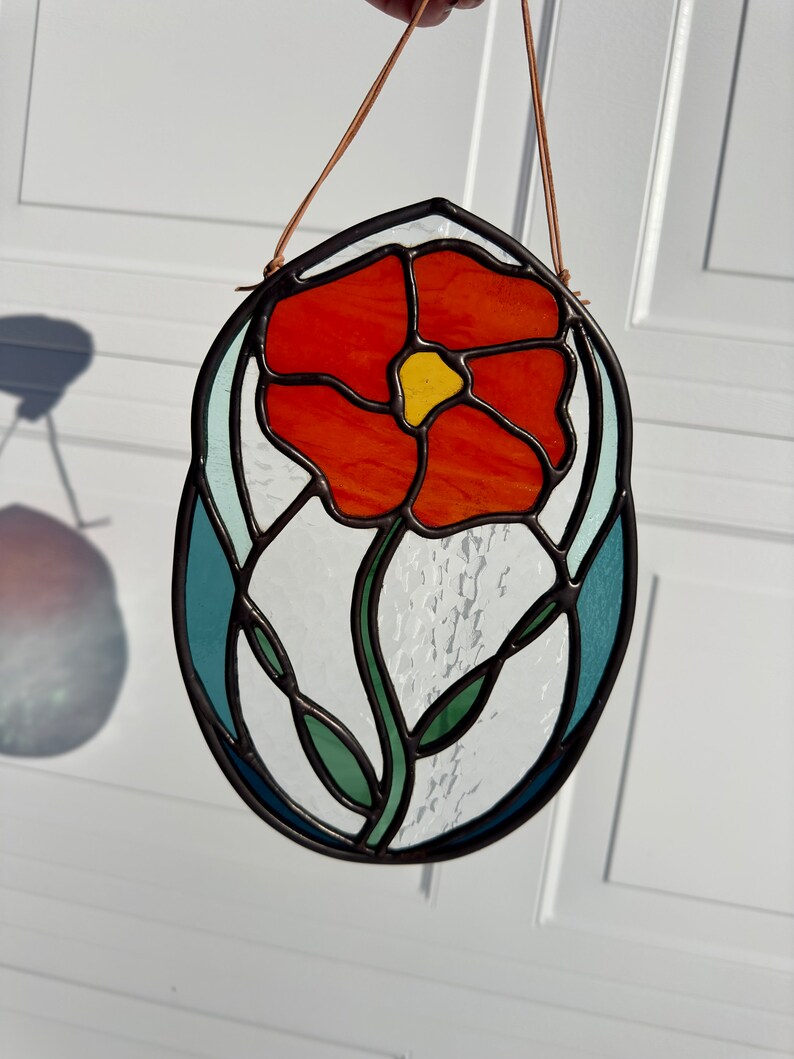 Poppy Flower Stained Glass Window Panel - Etsy