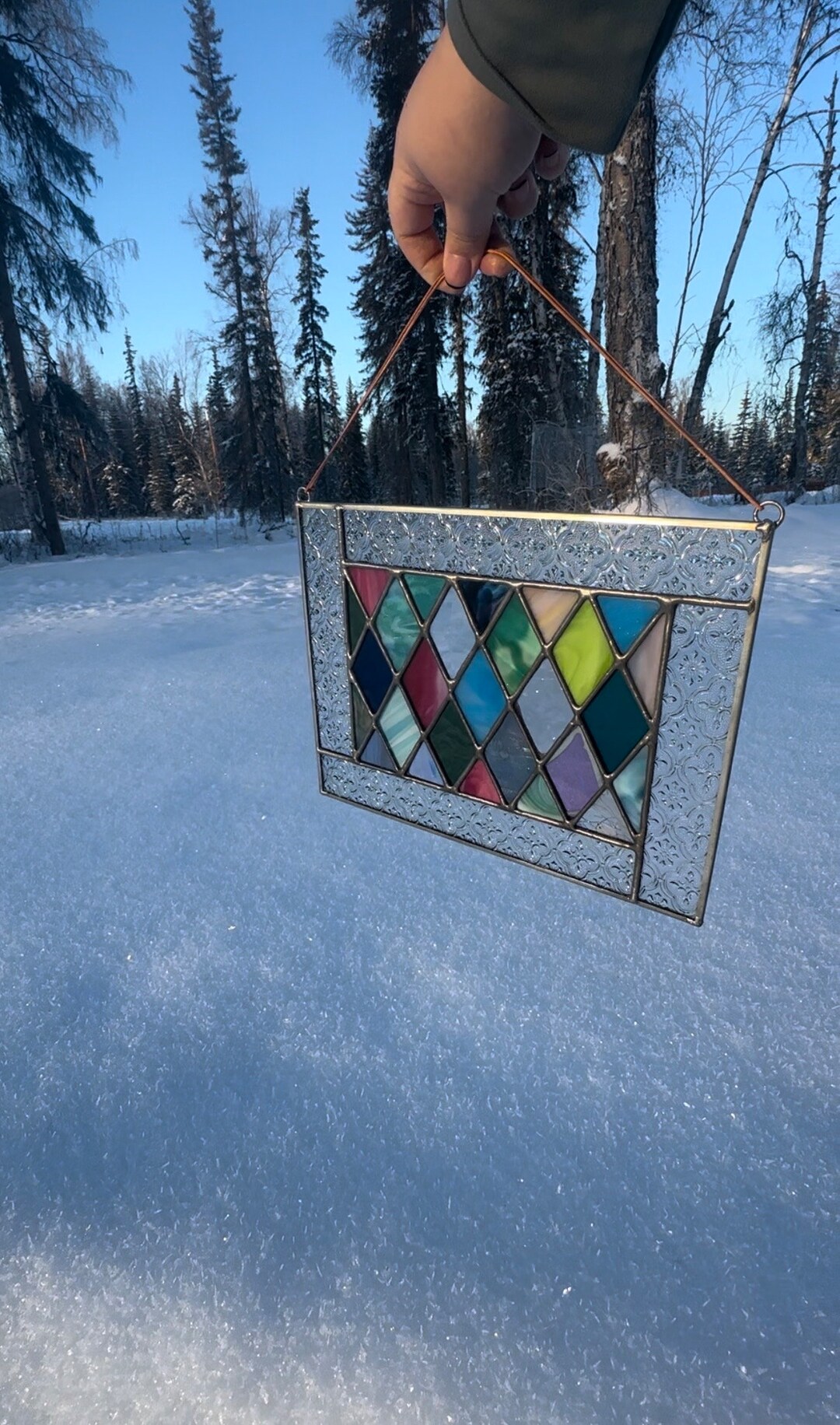 Traditional Stained Glass Diamond Pattern Suncatcher Window - Etsy