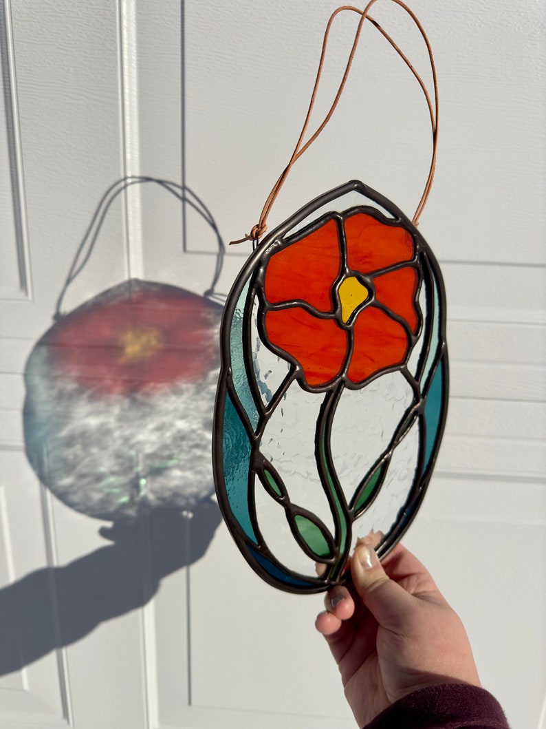 Poppy Flower Stained Glass Window Panel - Etsy