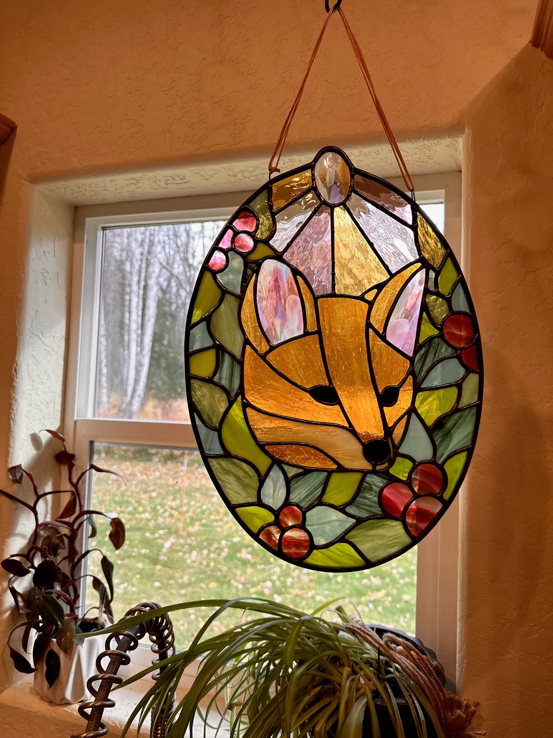Framed Fox Stained Glass Window Panel - Etsy