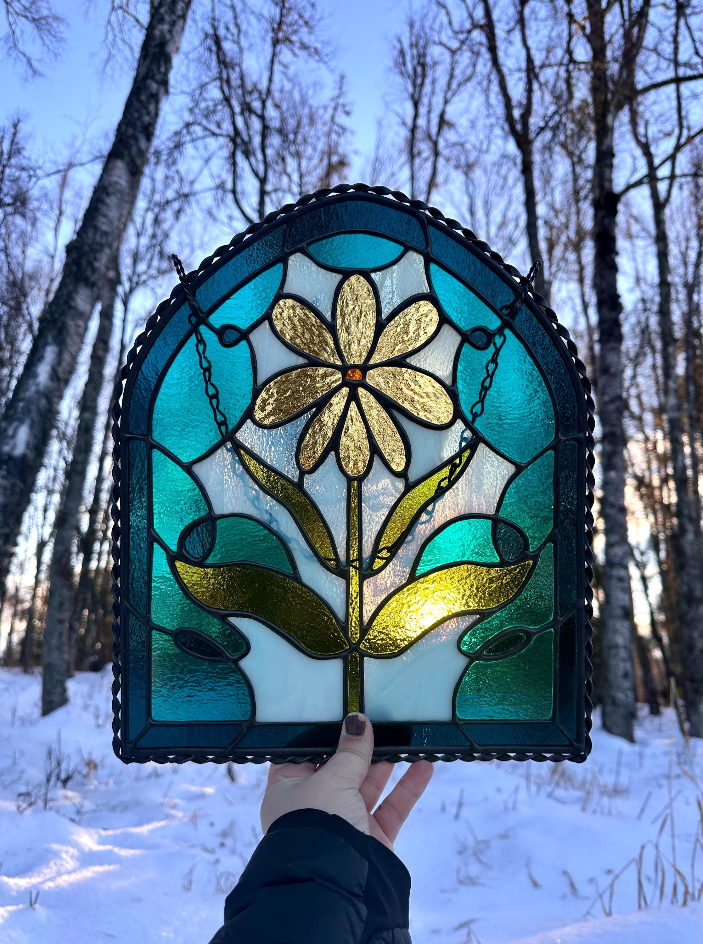 Doodle Daisy Stained Glass Window Panel - Etsy