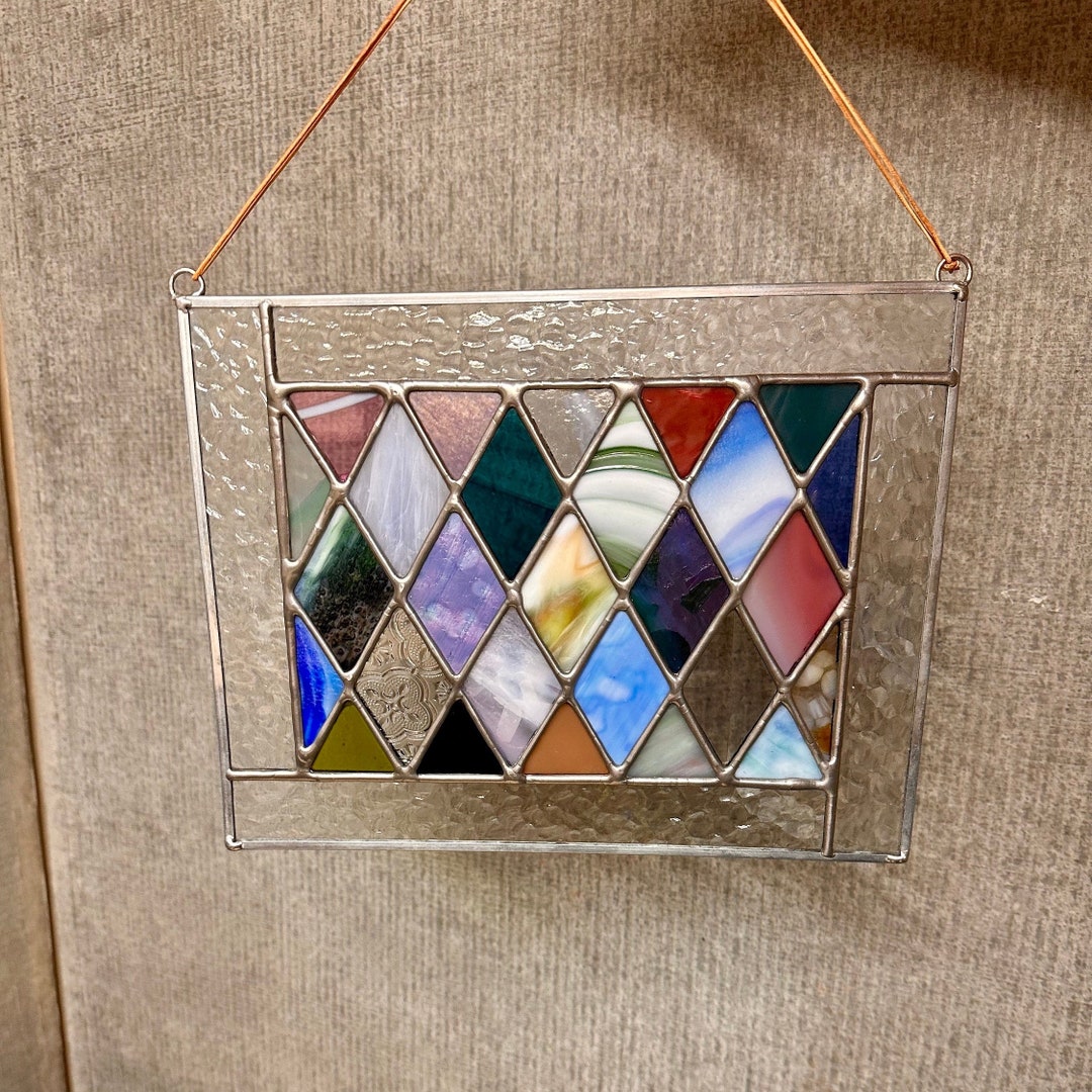 Traditional Stained Glass Diamond Pattern Suncatcher Window - Etsy
