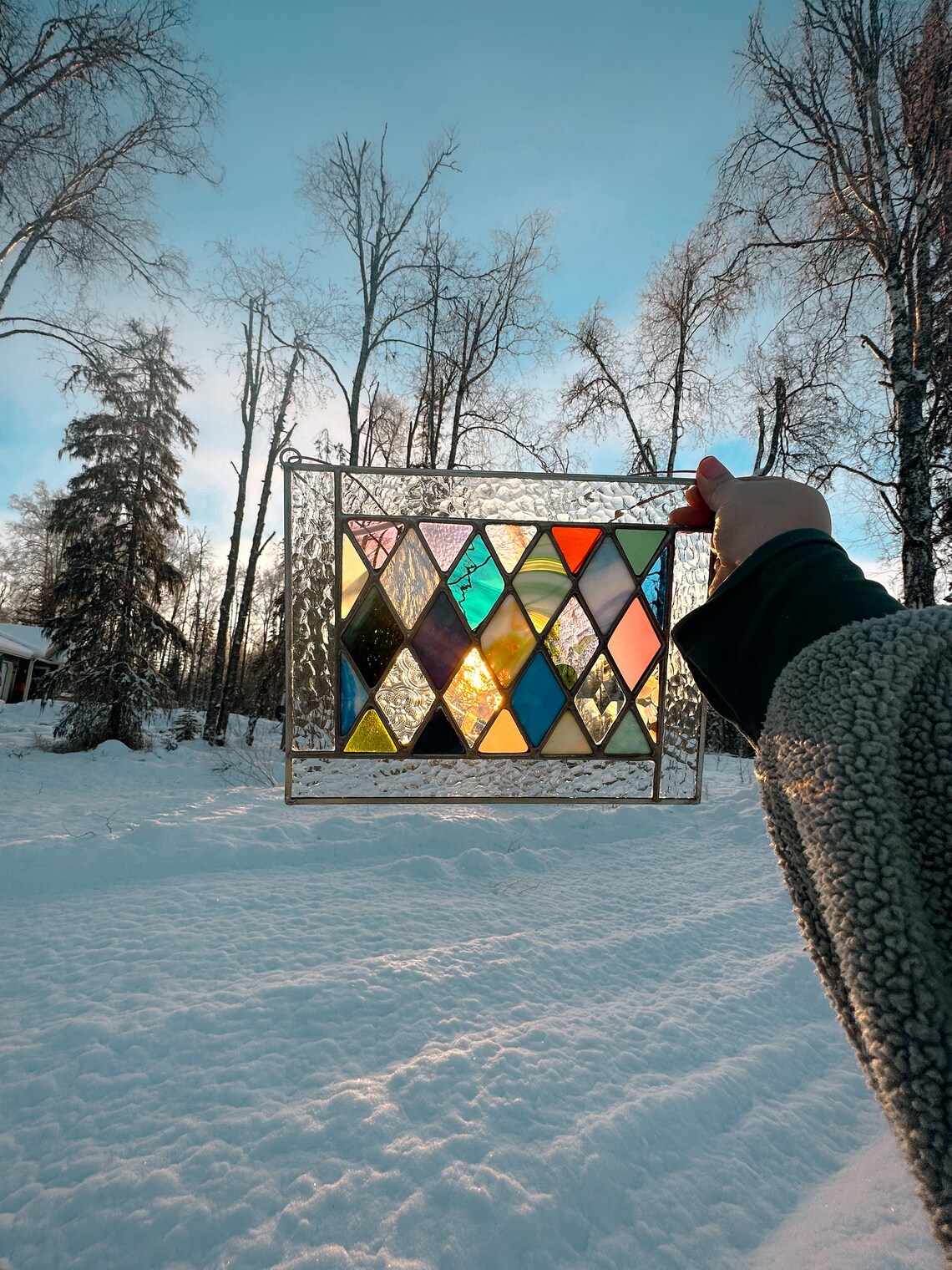 Traditional Stained Glass Diamond Pattern Suncatcher Window - Etsy