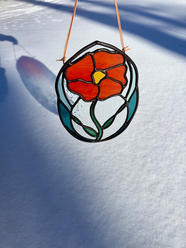 Poppy Flower Stained Glass Window Panel - Etsy