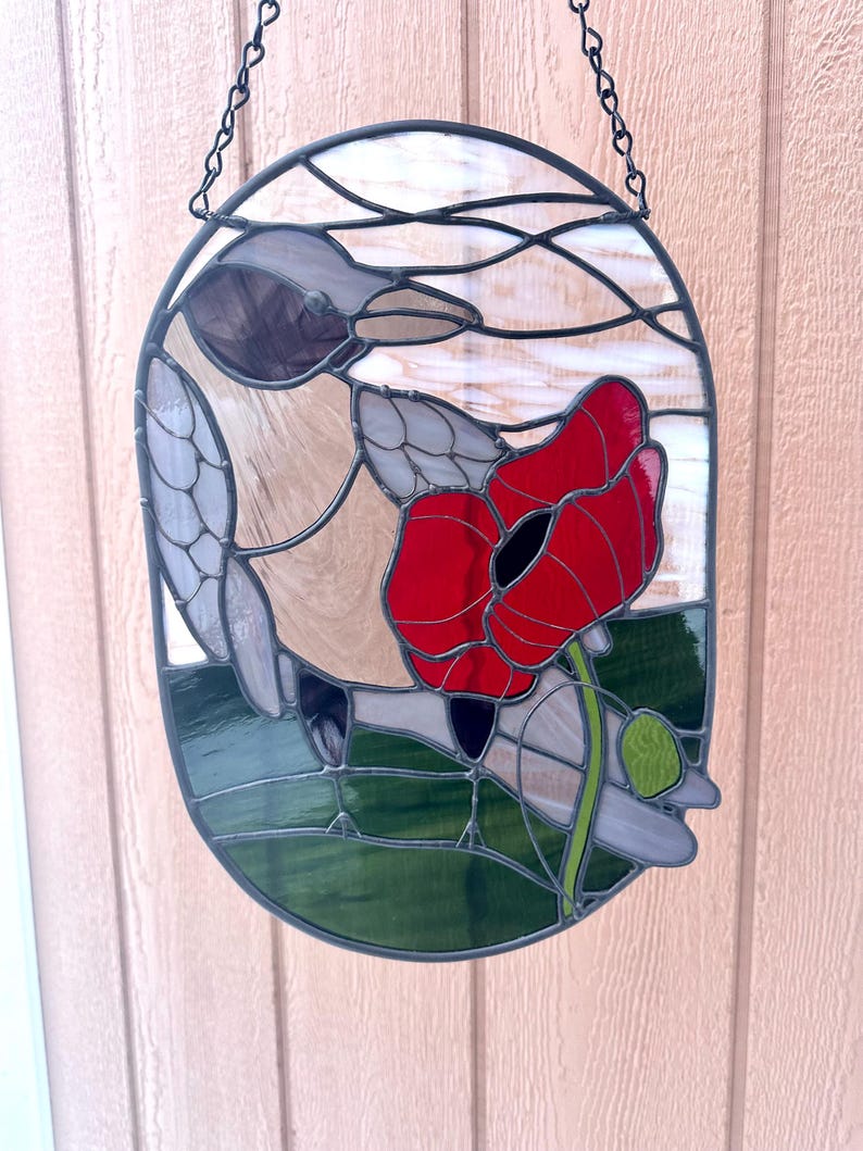 Raven and Poppy Stained Glass Window Panel - Etsy