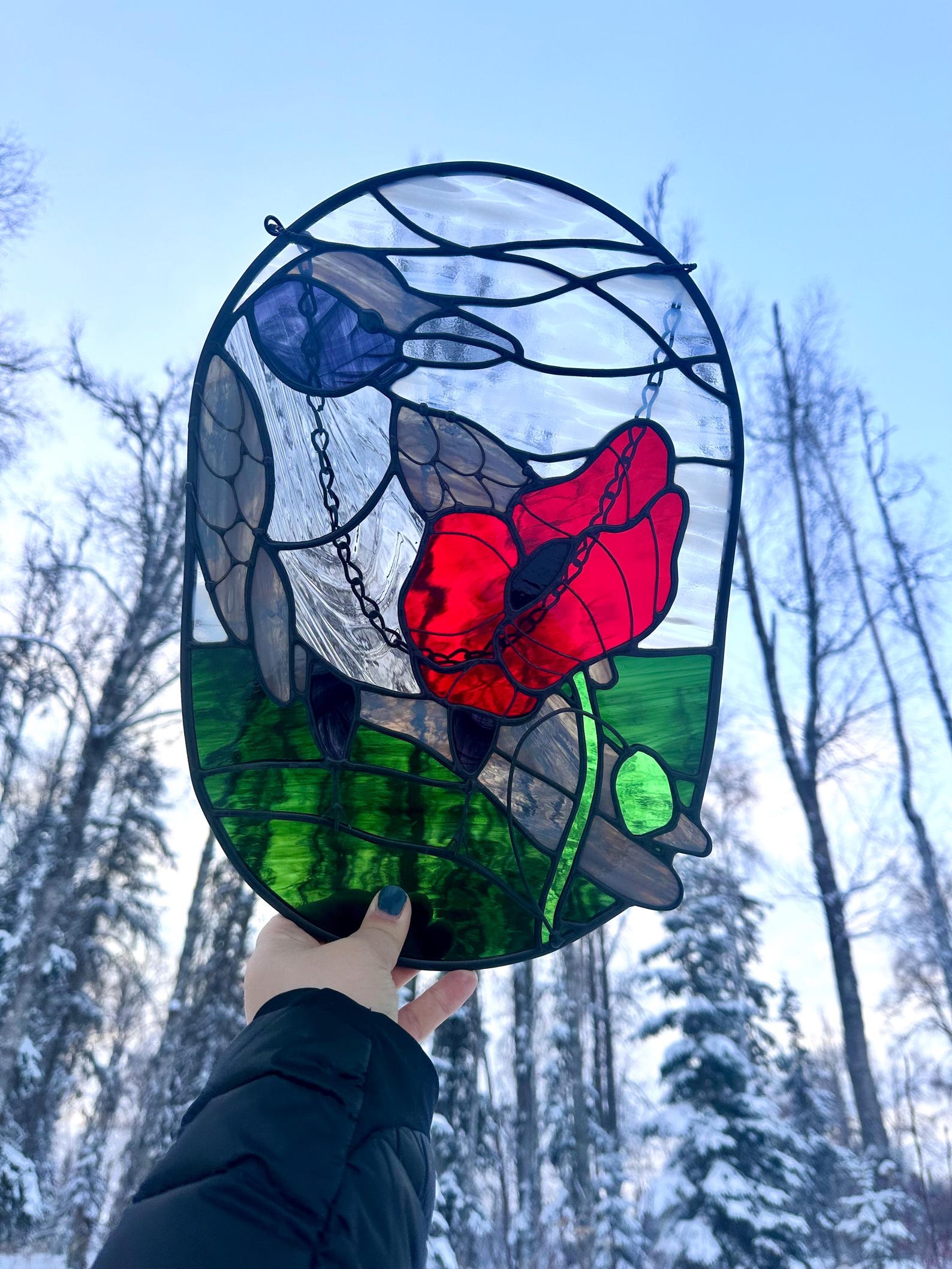 Raven and Poppy Stained Glass Window Panel - Etsy