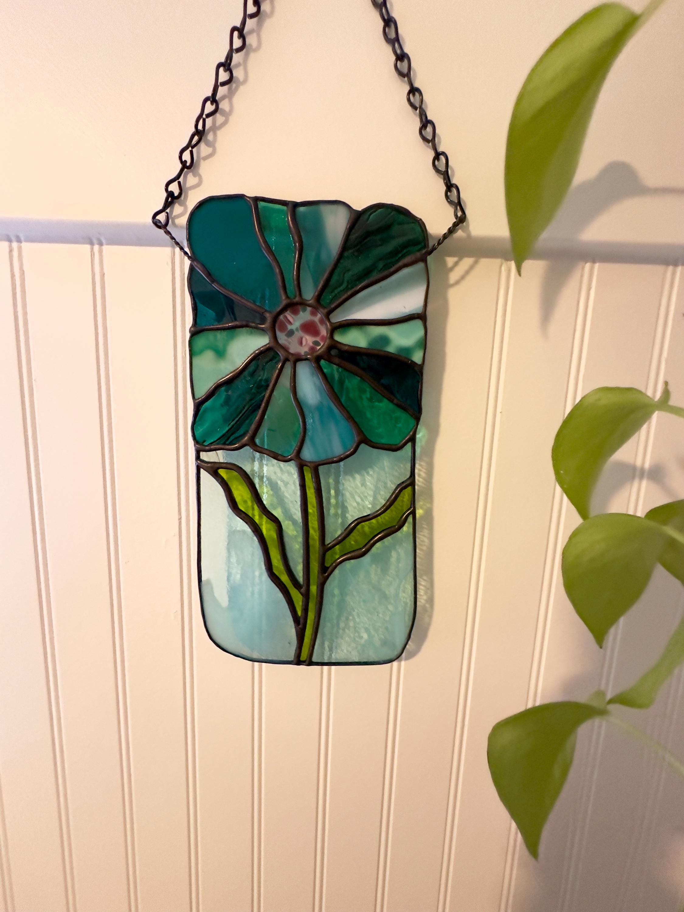 Flower Stained Glass Window Panel - Etsy