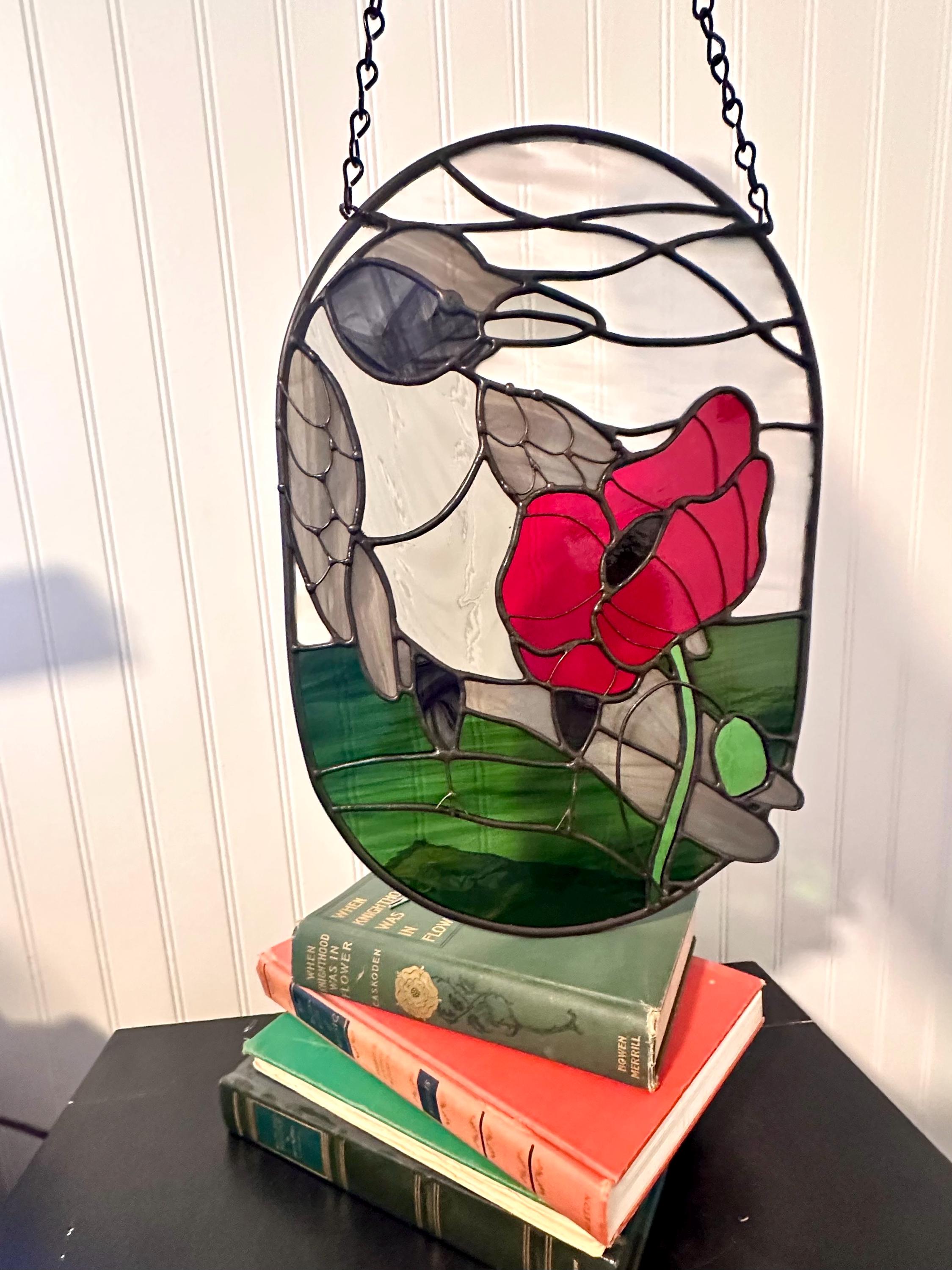 Raven and Poppy Stained Glass Window Panel - Etsy