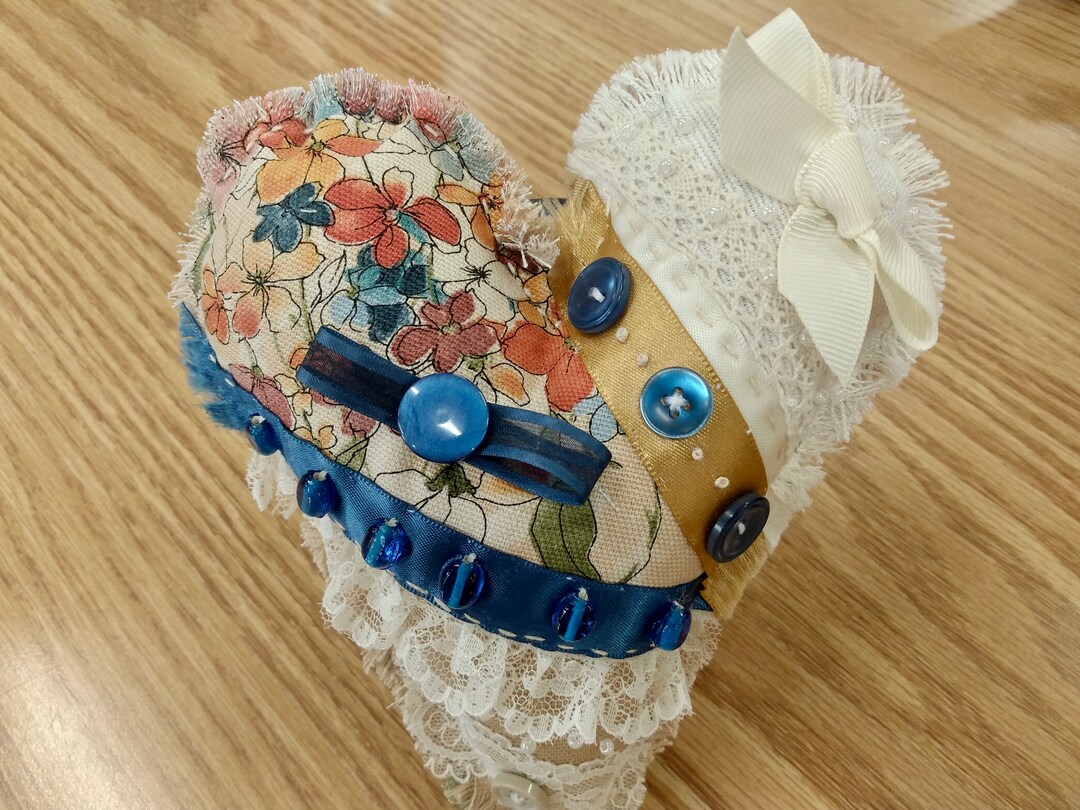 8 Floral Print Heart Cottagecore Stuffed Fabric Heart - Etsy