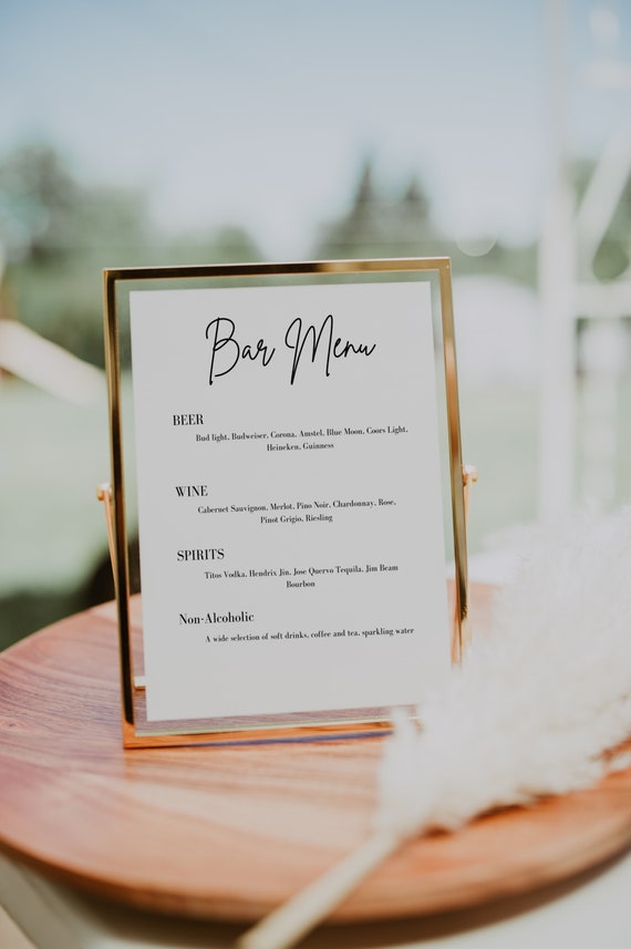 DIY Bar Menu Printable Wedding Bar Menu Modern Wedding | Etsy