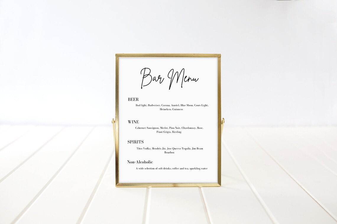 DIY Bar Menu Printable Wedding Bar Menu Modern Wedding Signs Modern ...