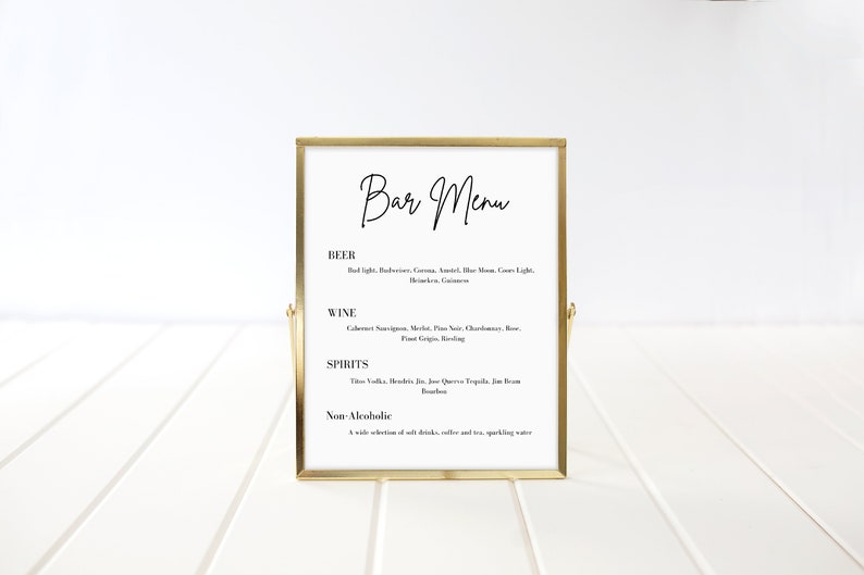 DIY Bar Menu Printable Wedding Bar Menu Modern Wedding Signs Modern ...