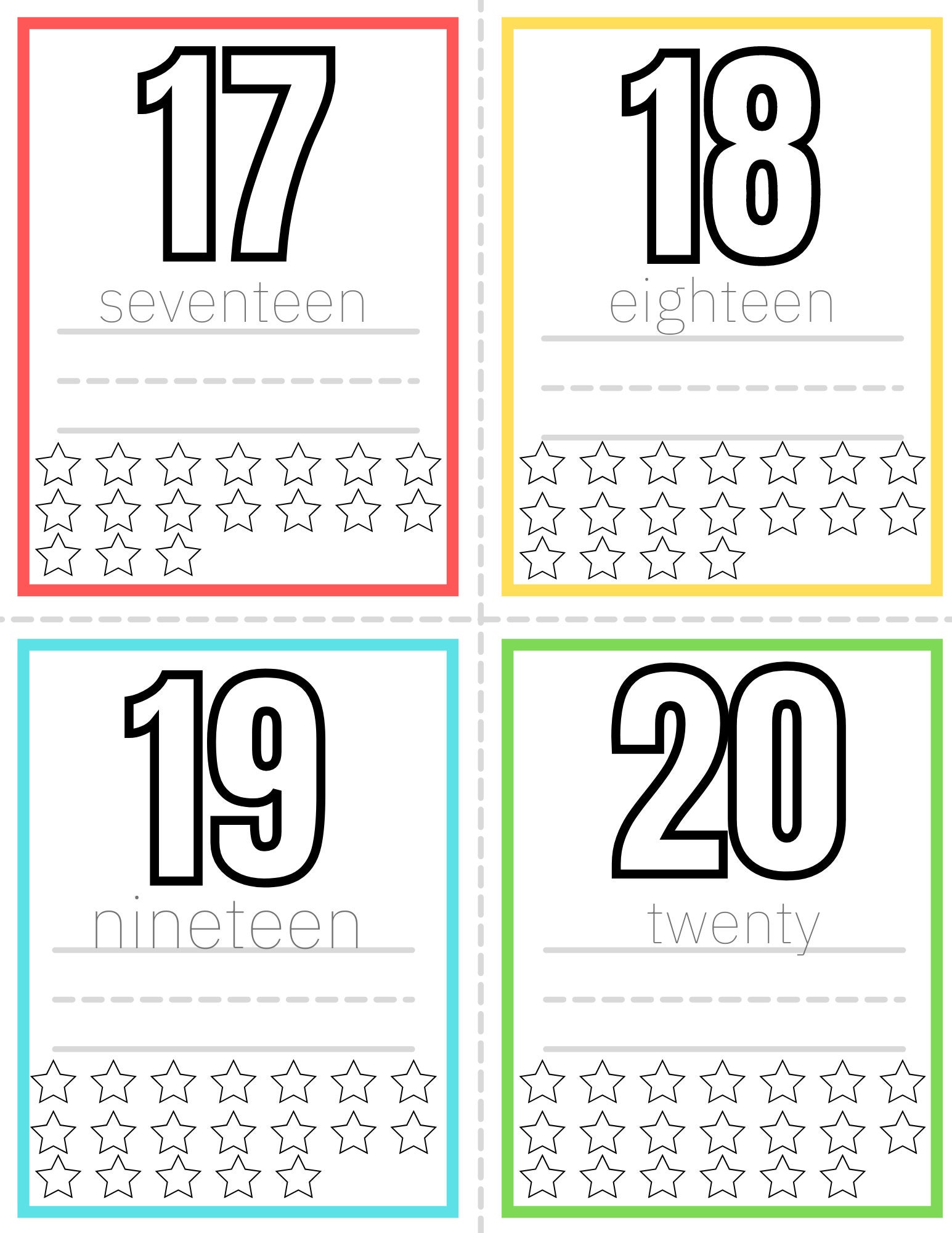 Number 1-20 Flash Cards. Printable Jumbo Counting Cards, Playdough ...