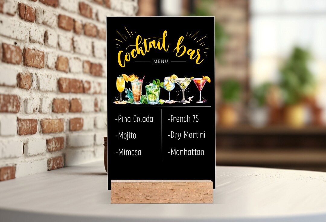 Personalized Bar Menu, Acrylic Cocktail Recipe Sign, Signature Cocktail ...