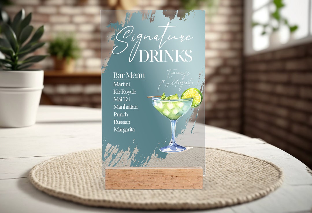 Personalized Bar Menu Sign, Acrylic Cocktail Sign, Wedding Bar Sign ...