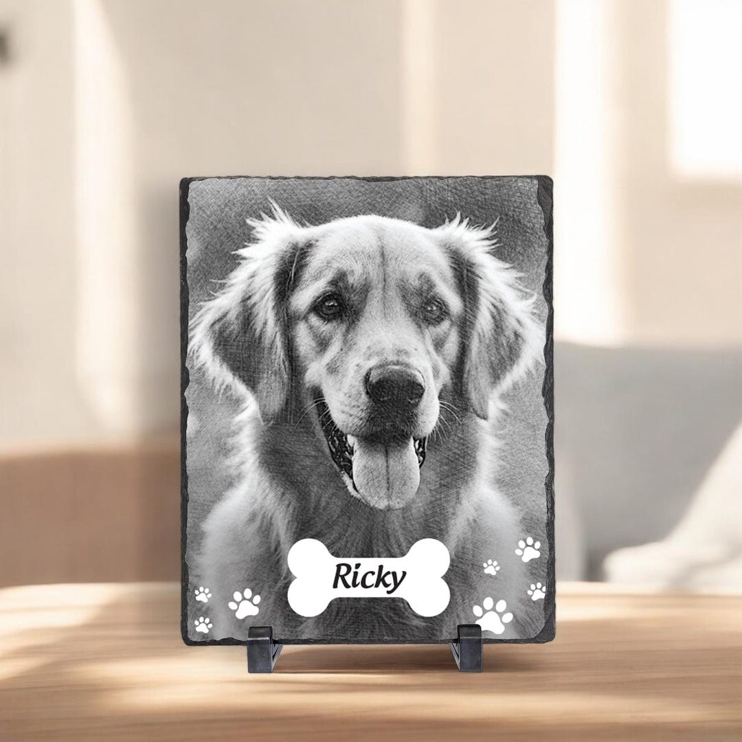 Dog Portrait Stone Slate, Personalized Dog Bone and Name Stone ...