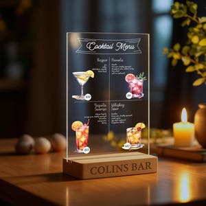 Personalized Bar Menu, Acrylic Cocktail Recipe Sign, Signature Cocktail ...