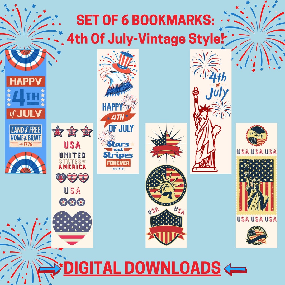 Set of 6 Vintage Inspired 4th of July Booksmarks, Patriotic Holiday ...