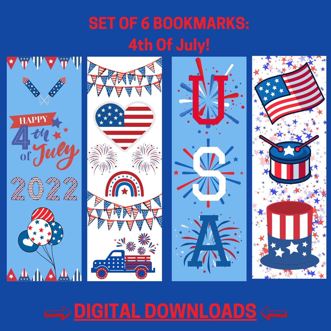 4th of July Bookmarks, Patriotic Party Favors (digital Bookmarks) - Etsy