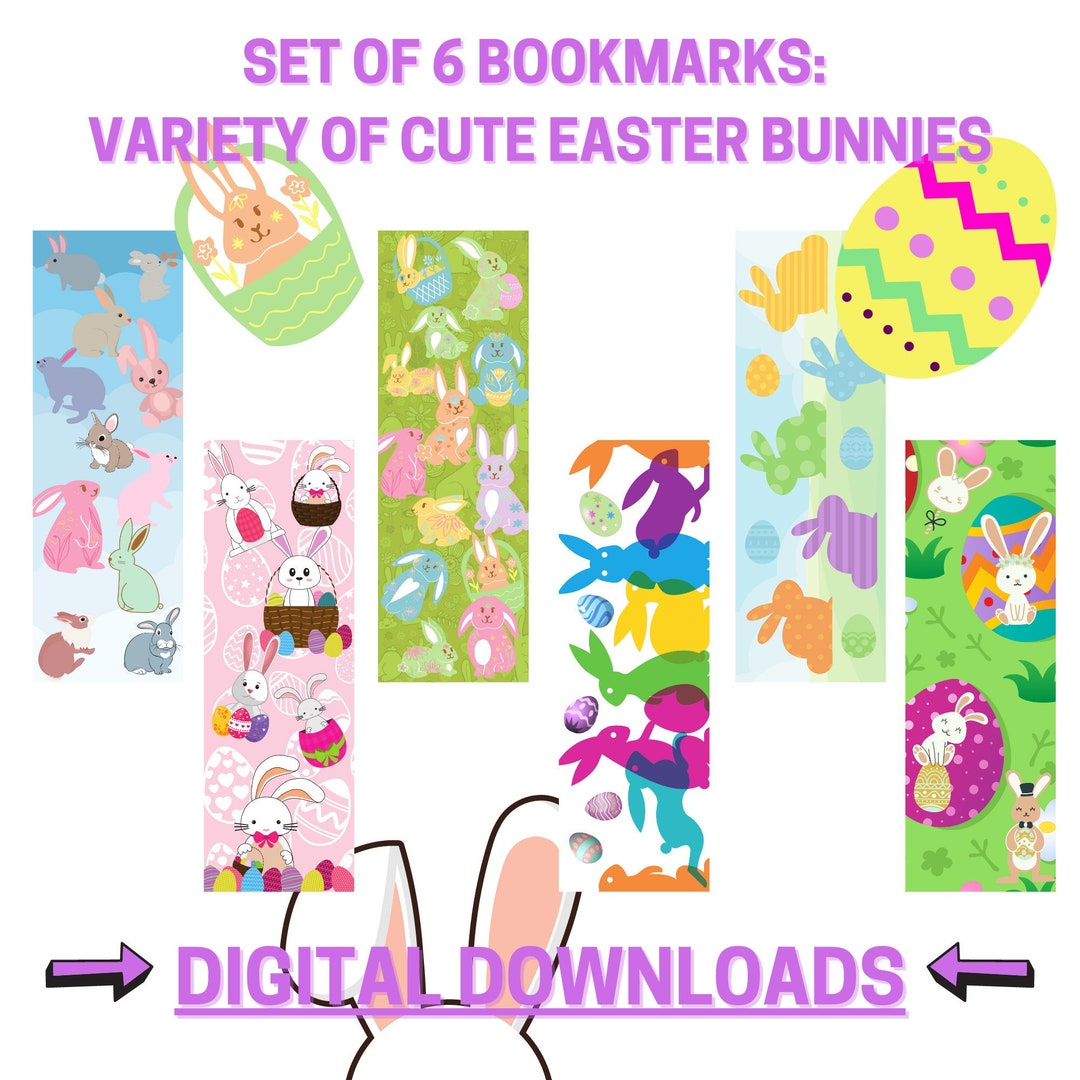 Cute and Colorful Easter Bunny Bookmarks With Baskets and Easter Eggs ...