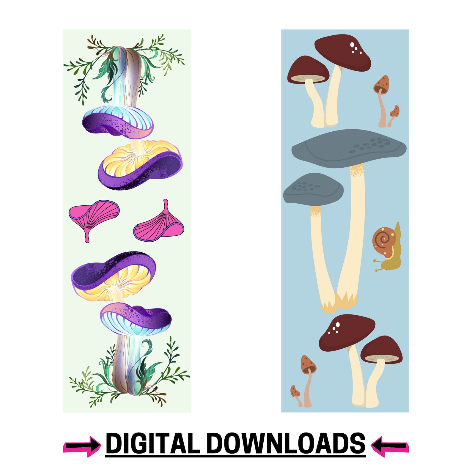 Set of 5 Mushroom Bookmarks, Fungi Theme, Digital Downloads, Printable ...