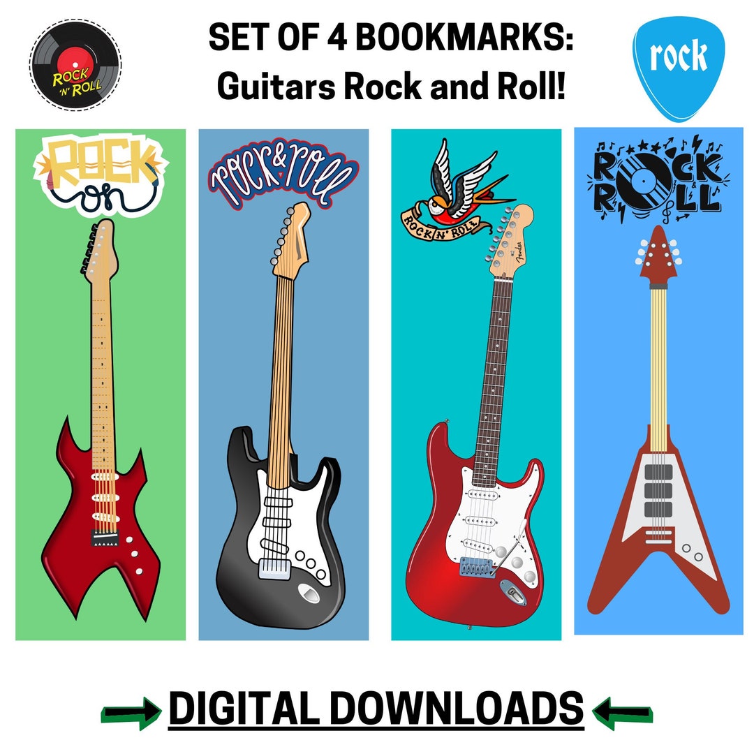 Rock and Roll Guitar Bookmarks, Set of 4 to Print at Home - Etsy