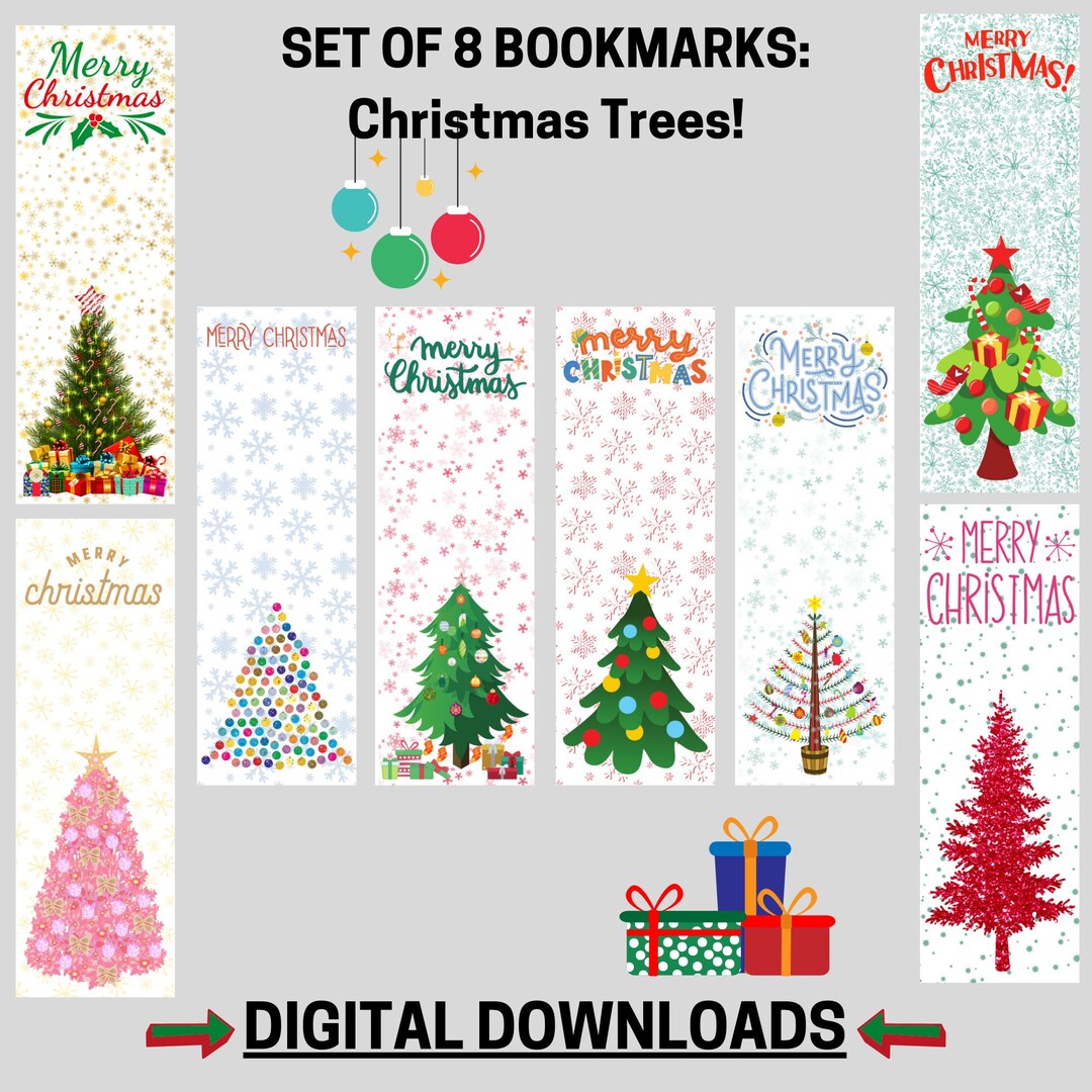 Christmas Tree Bookmarks: Bright Holiday Designs (set of 8 Digital ...
