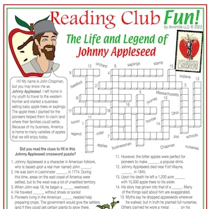 Johnny Appleseed Crossword and Word Search Puzzles - Etsy