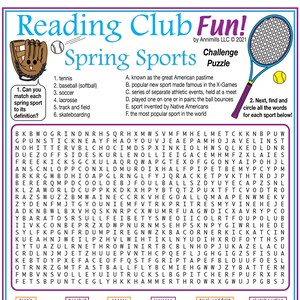 Spring Sports Jumbo Word Search Printable Puzzle – 60 Sports Vocabulary ...