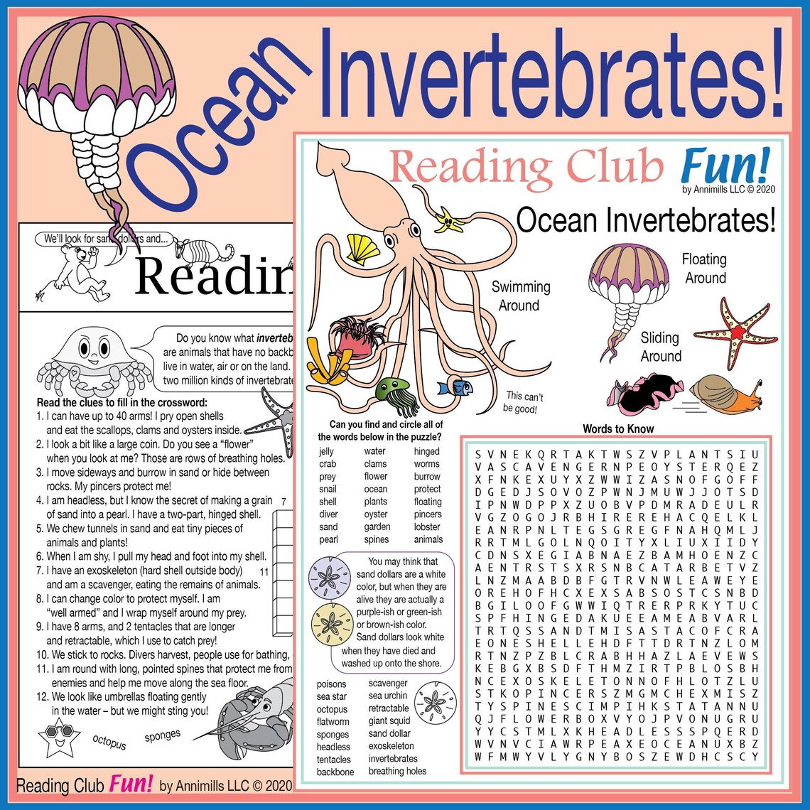 Ocean Invertebrates - Printable Activity Set and Word Search Puzzle - Etsy