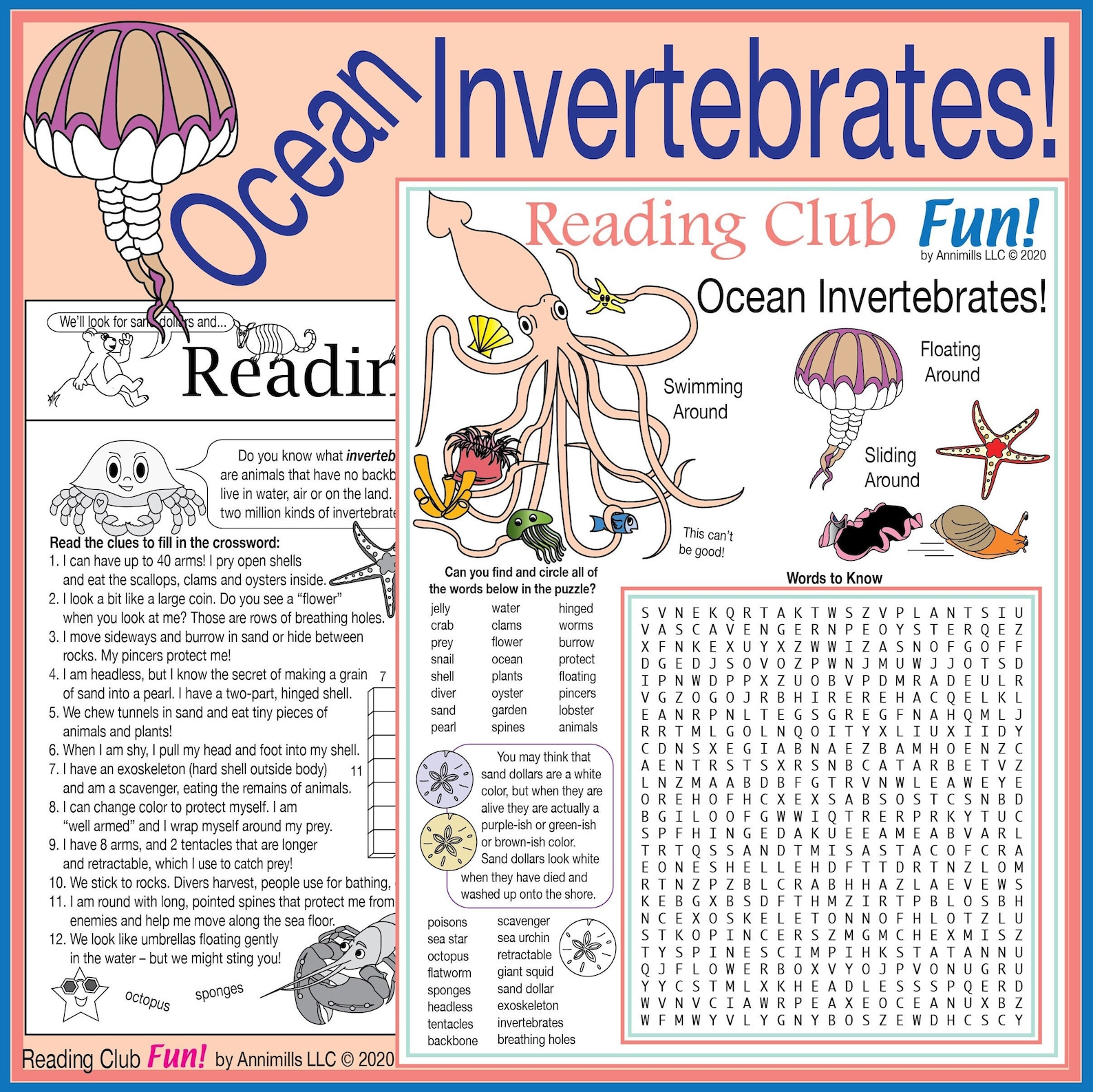 Ocean Invertebrates - Printable Activity Set and Word Search Puzzle - Etsy