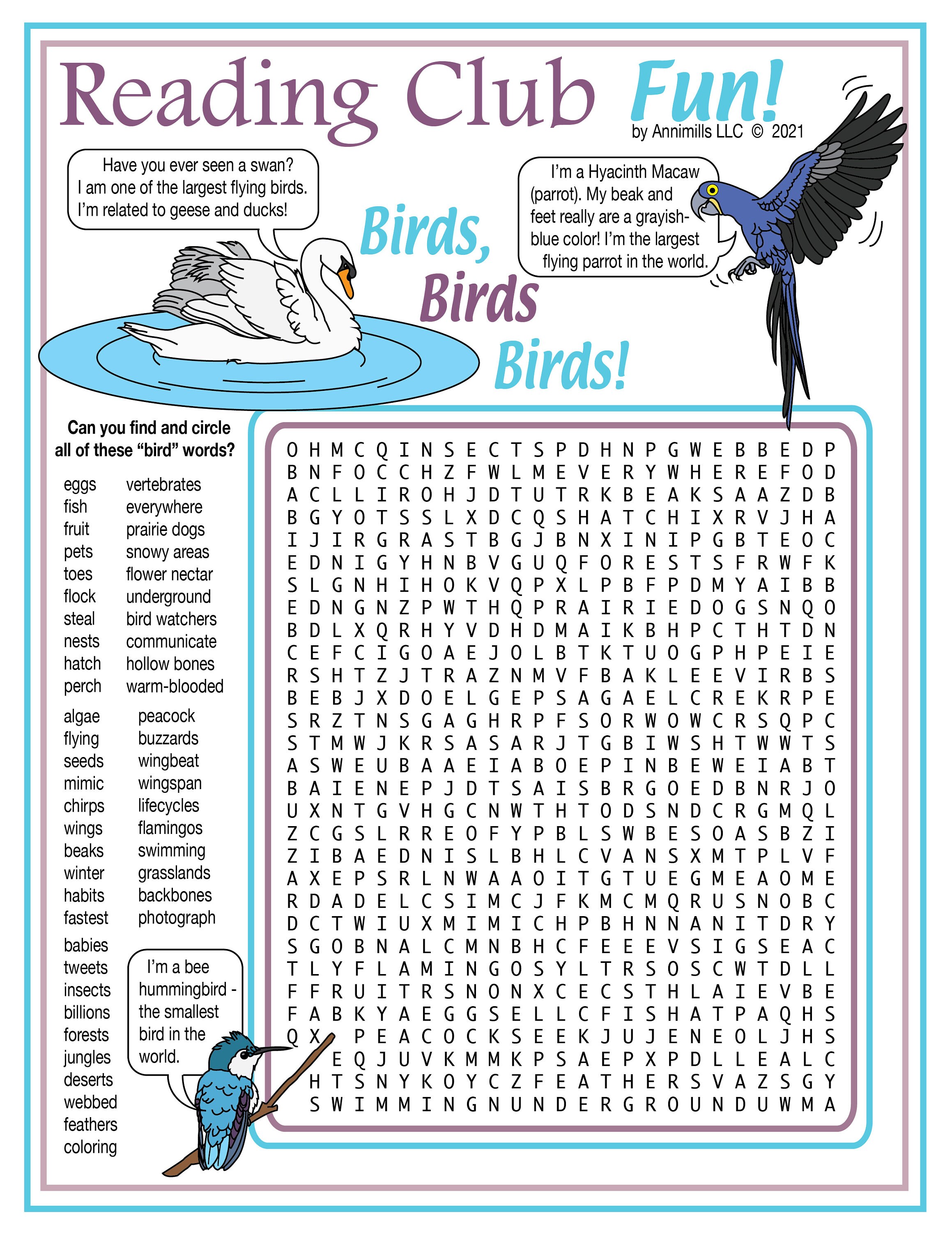 Billions of Birds Printable Puzzles Activity Set Two Word Searches With ...