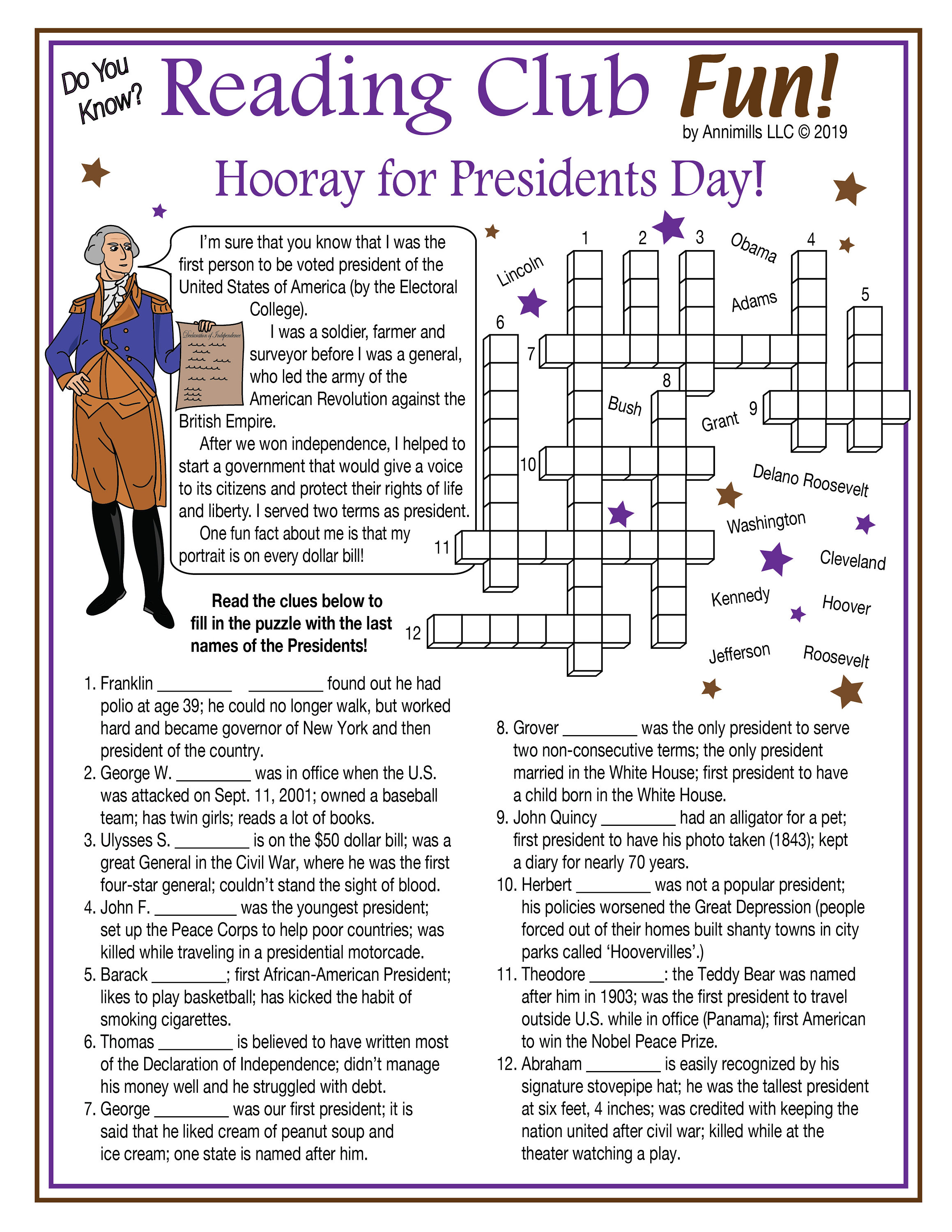 Presidents Day Crossword Puzzle