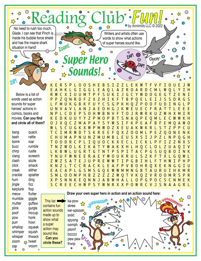 Super Heroes, Super Powers, Comics and Onomatopoeia Printable Puzzle ...