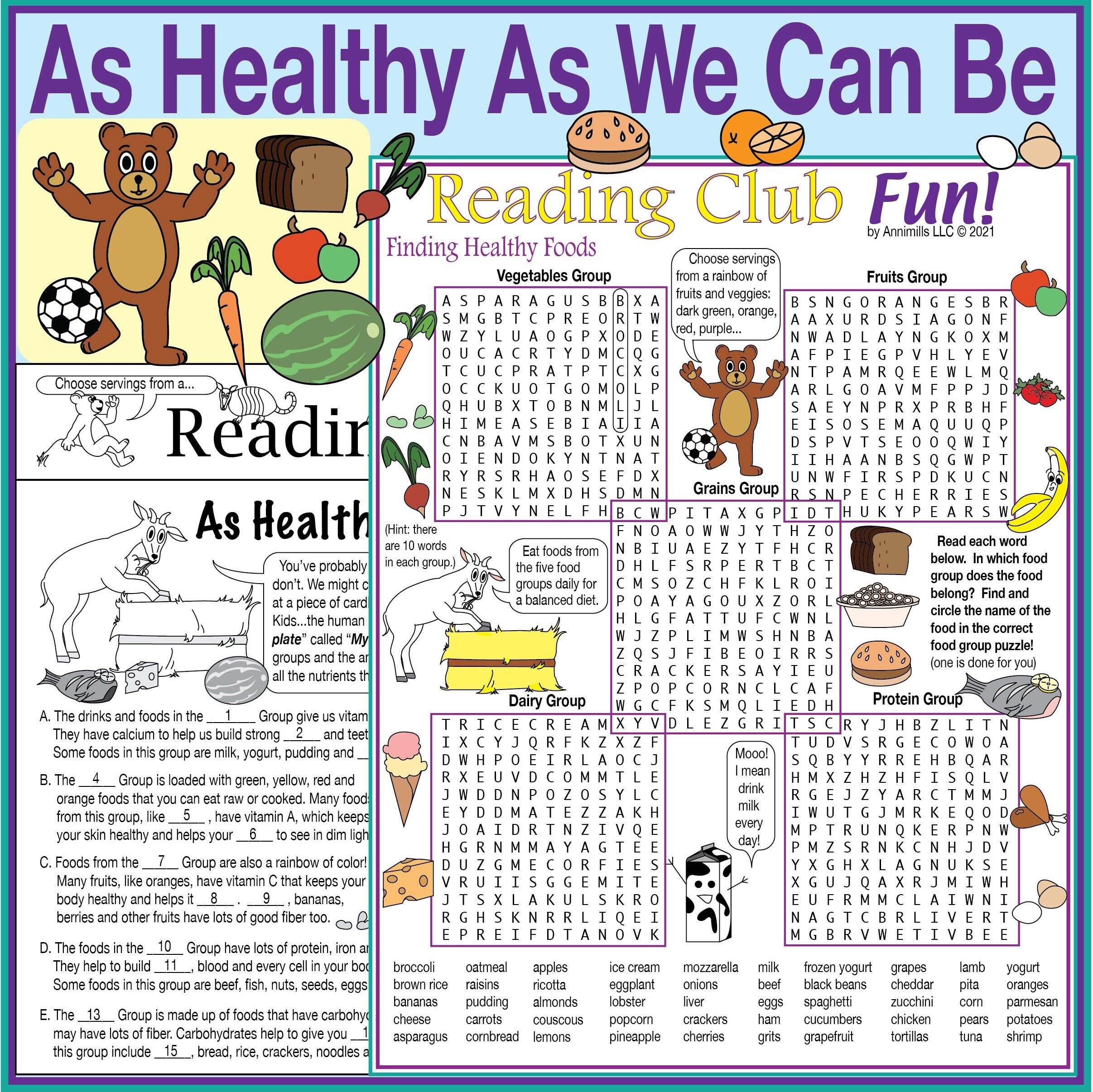 Nutrition and Food Groups -- Printable Two-page Activity Set and Word ...