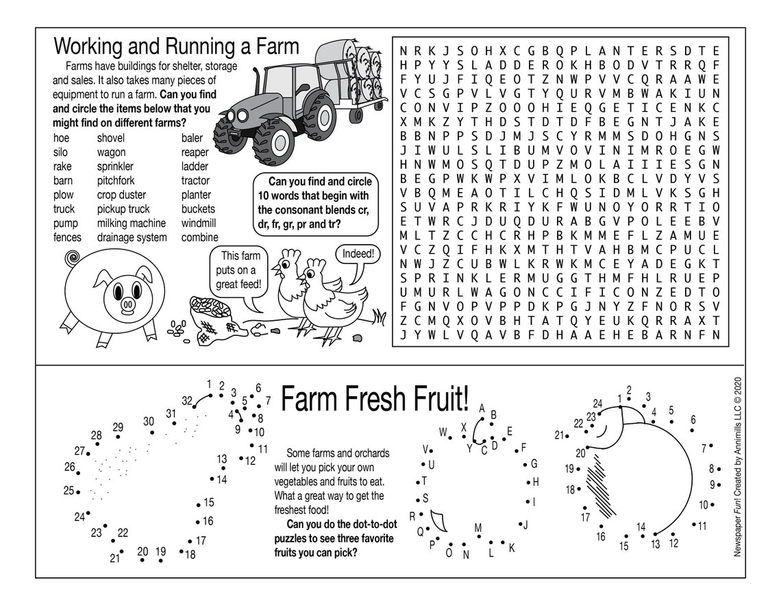 Farms: Hard-working Farms Printable Puzzles (jobs, Careers, Agriculture ...