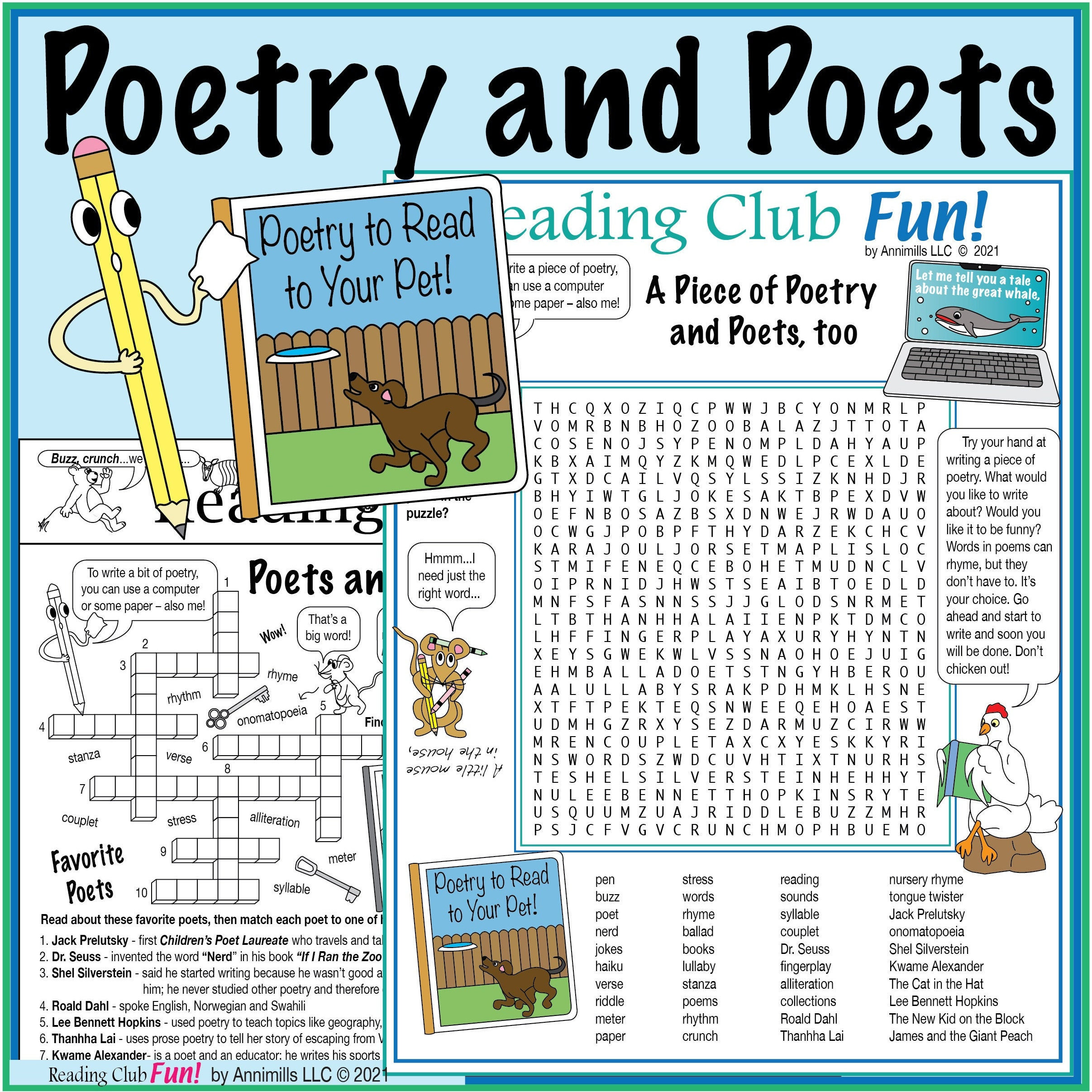 Poets and Poetry Printable Puzzle Set - Educational Games - Etsy