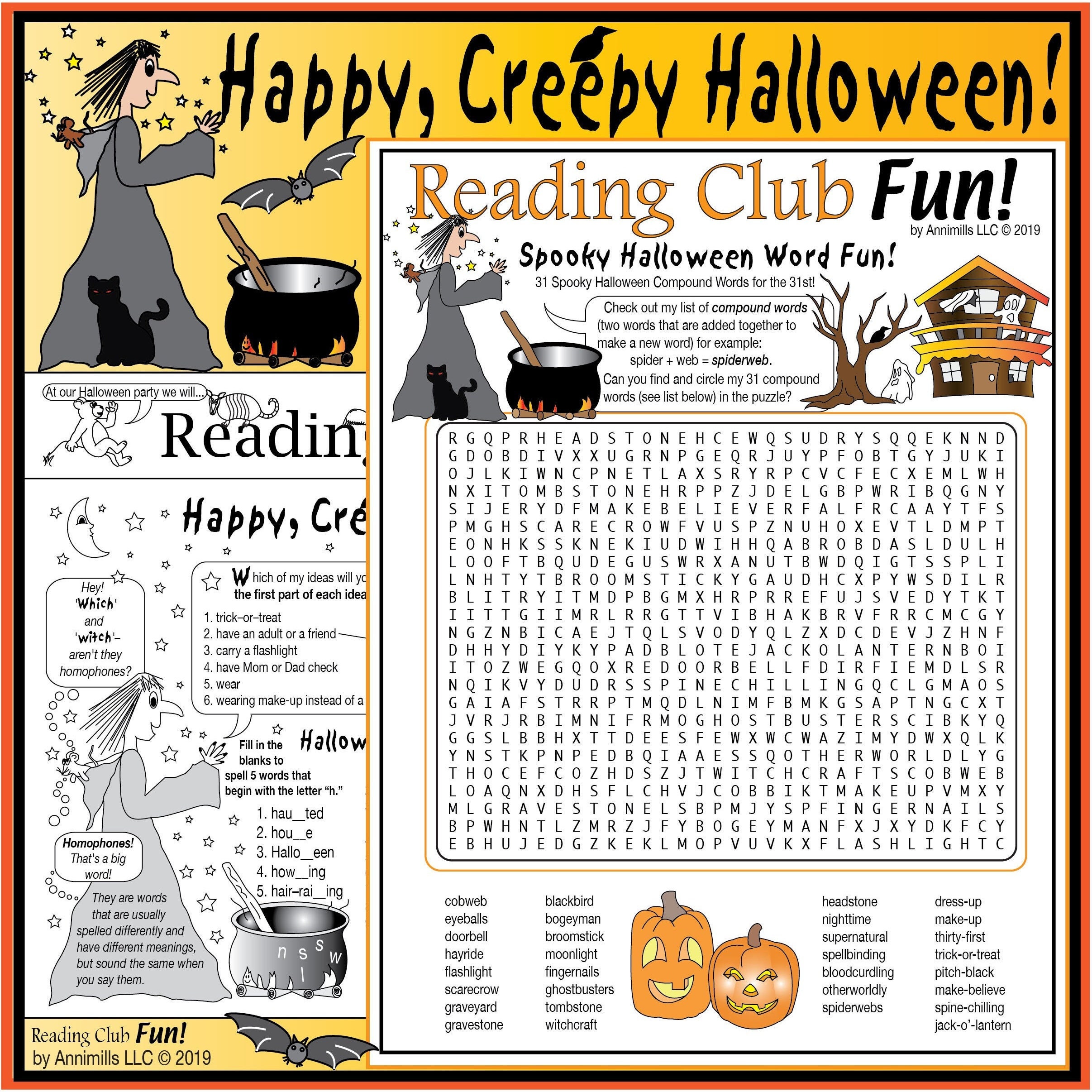 Halloween Homophones Puzzle Pack – Activity Set, Word Search, Log ...