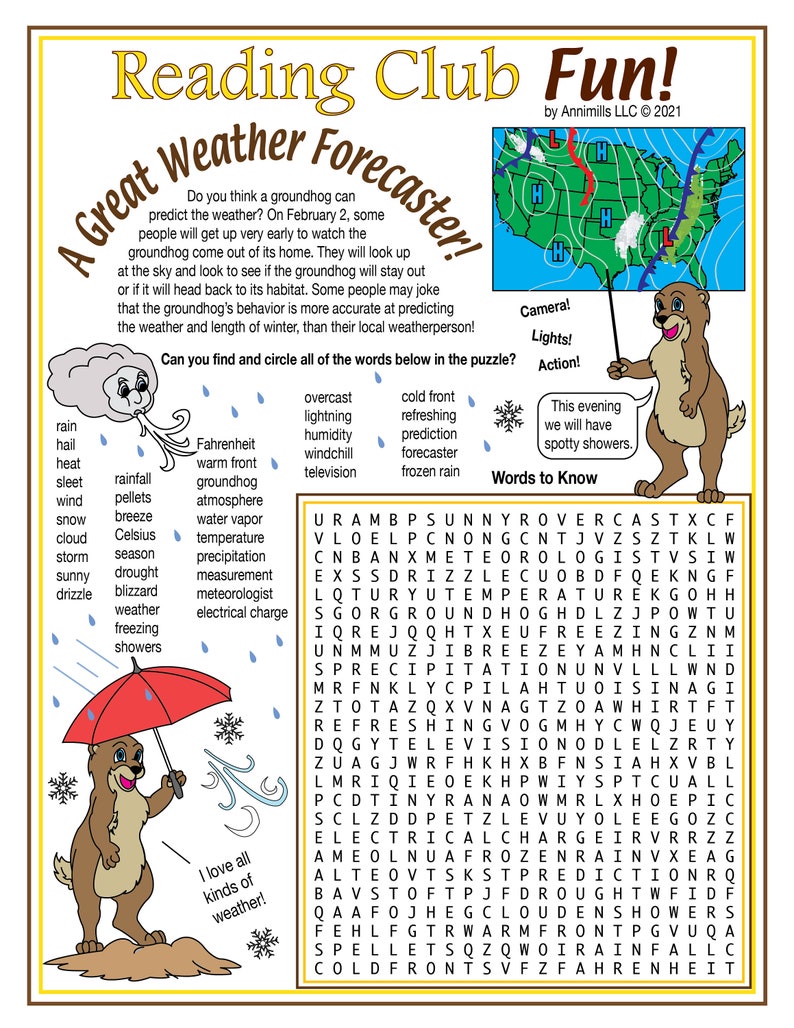 Groundhog Day and Weather – Printable Activity Set, Word Searches ...