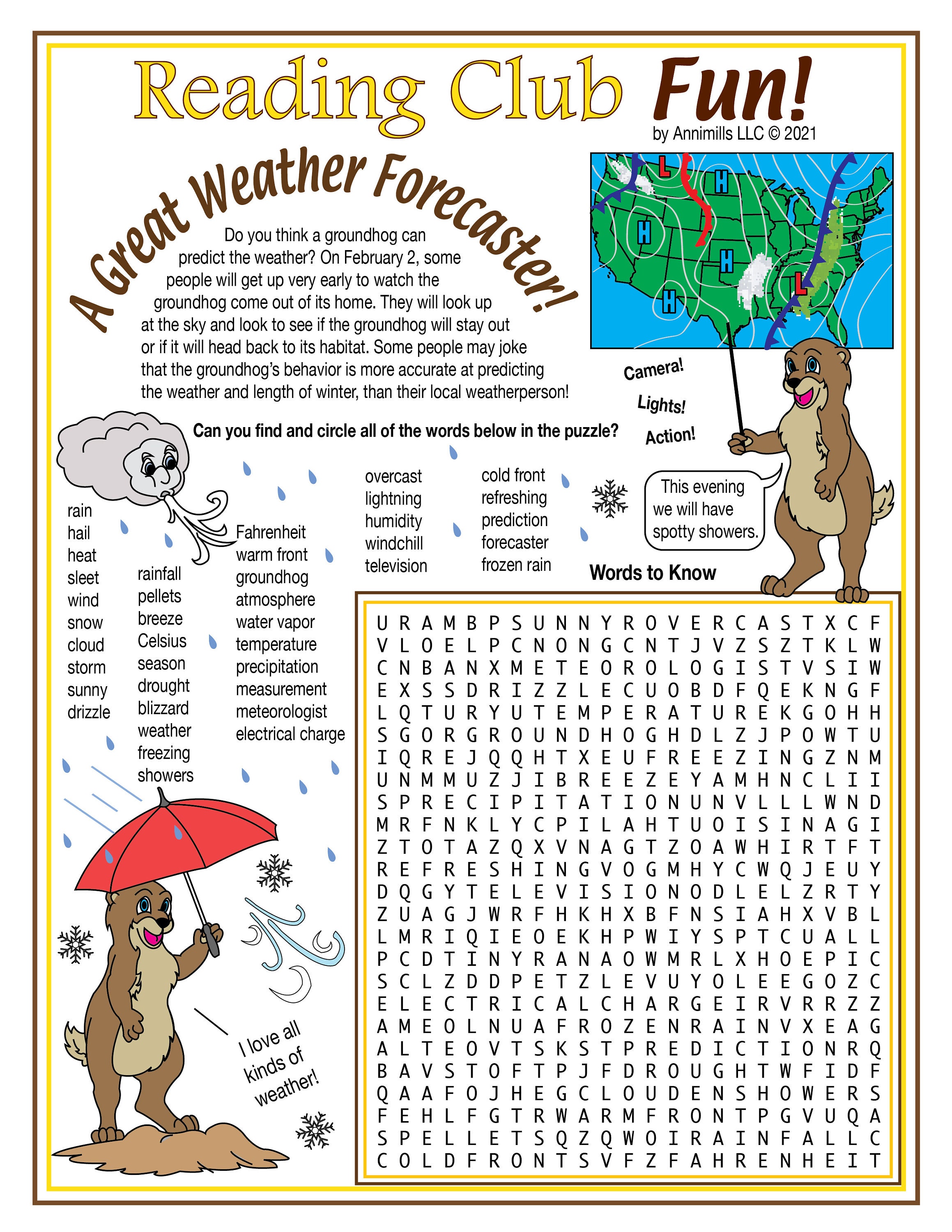 Groundhog Day and Weather – Printable Activity Set, Word Searches ...