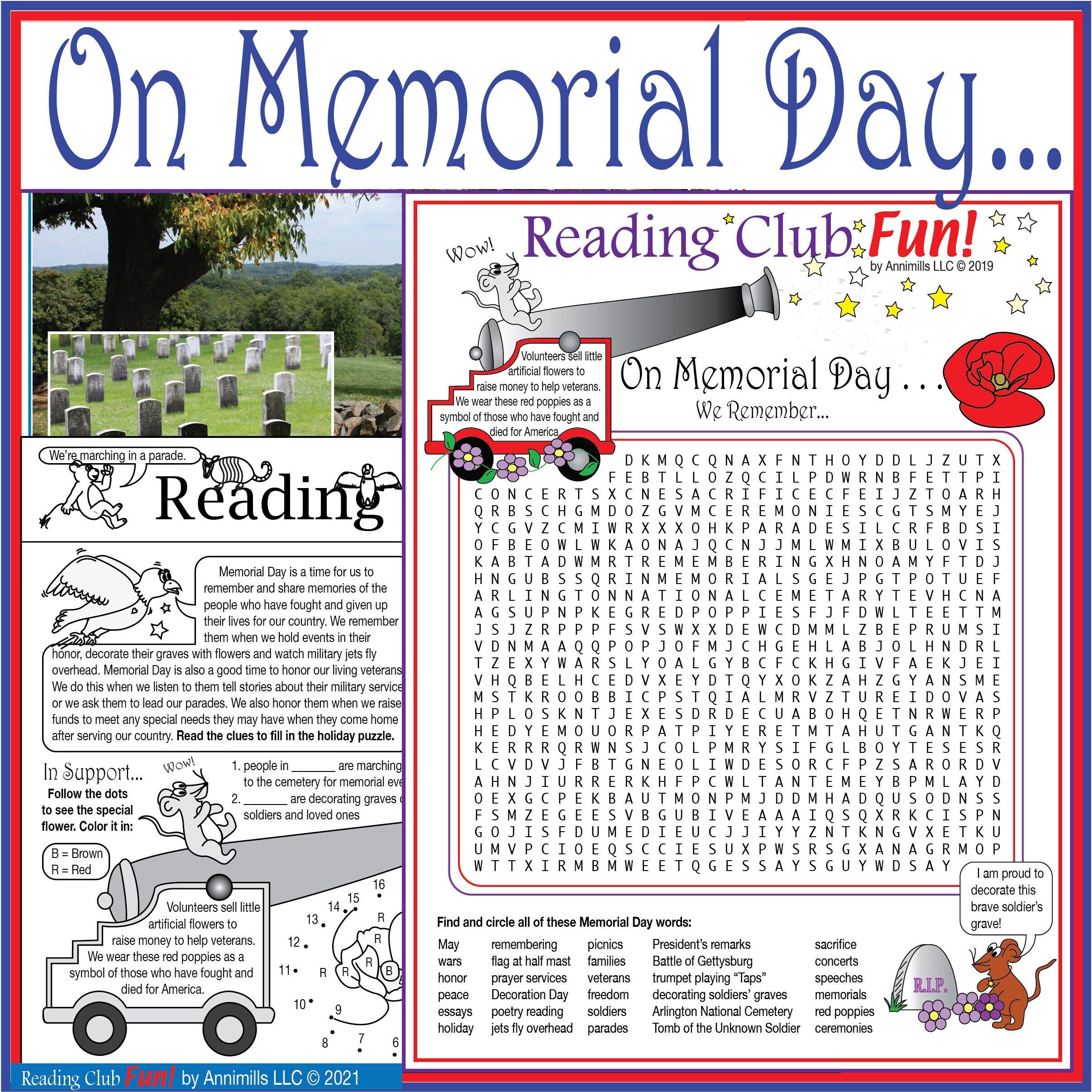 Memorial Day Printable Puzzles - Two-page Activity Set, Word Search ...