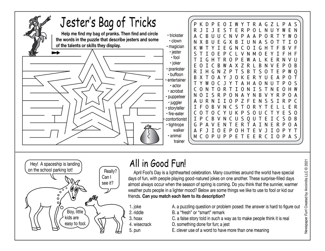 April Fools' Day Printable Puzzle Bundle – History, Vocabulary ...